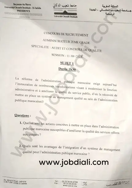 Exemple Concours Administrateurs 2ème grade Septembre 2022 Audit et ...