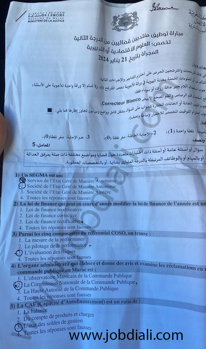 Exemple Concours de Recrutement des Délégués Judiciaires 2ème grade ...