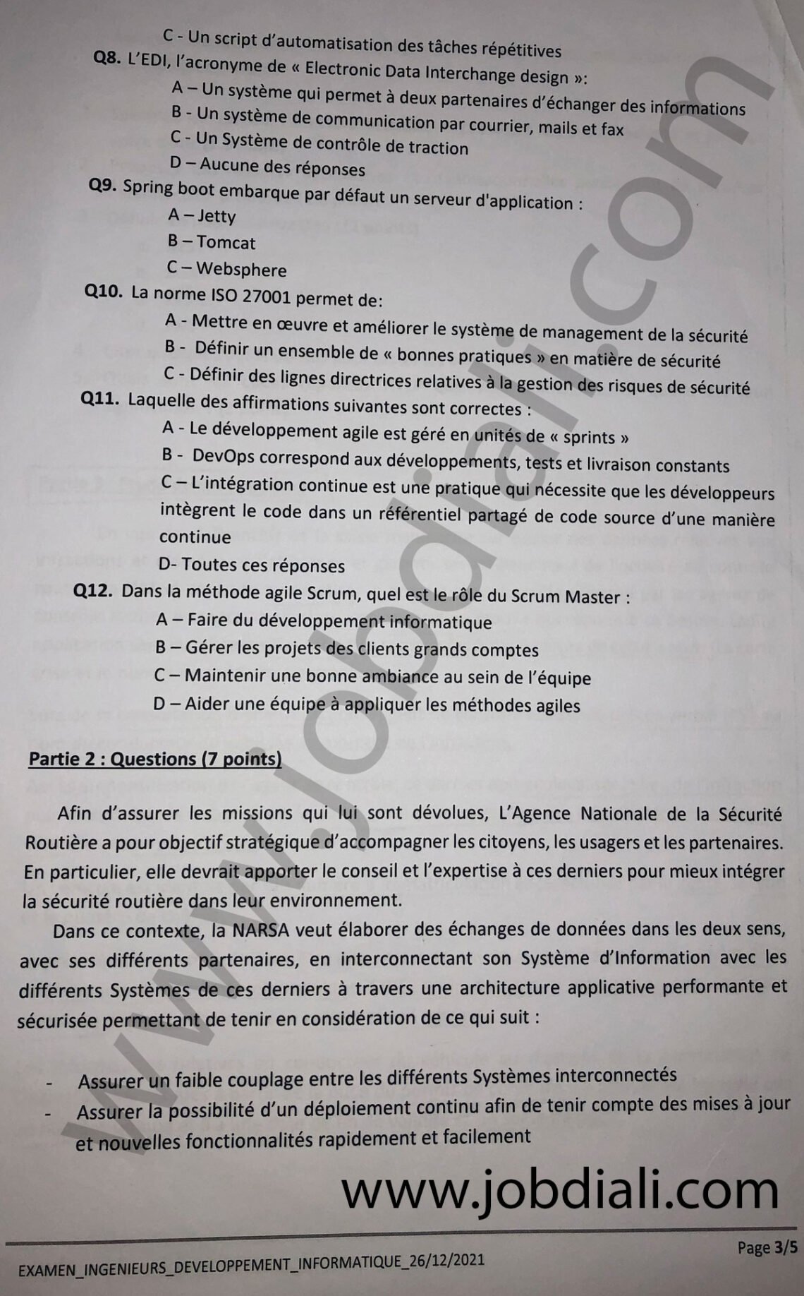 Exemple Concours de Recrutement d’Ingénieurs d’Etat 1er grade ...