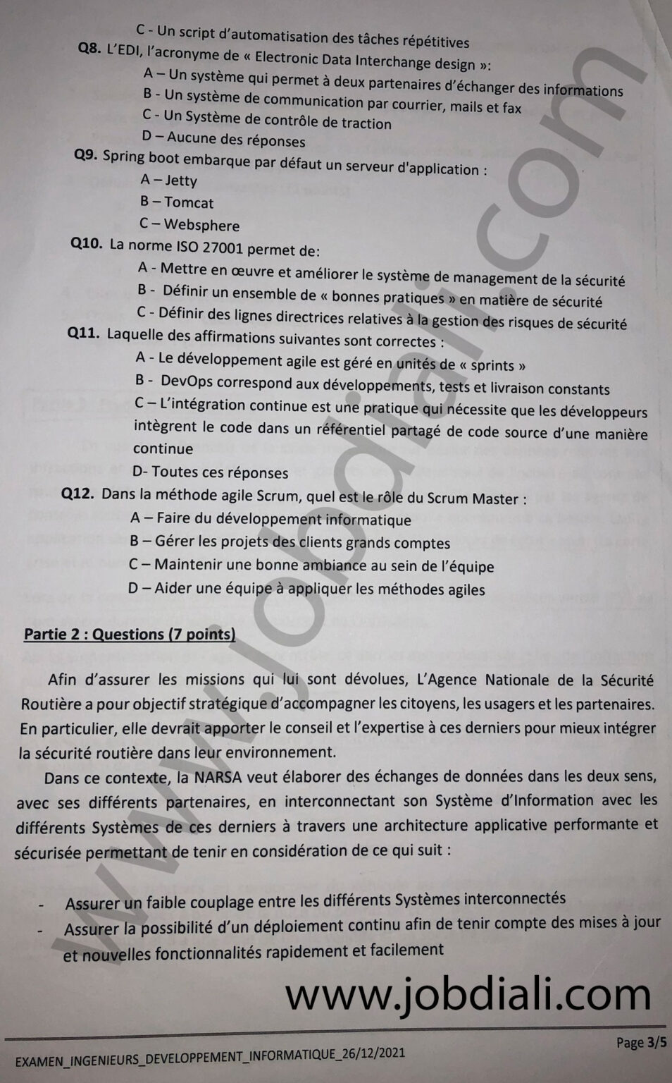 Exemple Concours de Recrutement d’Ingénieurs d’Etat 1er grade ...
