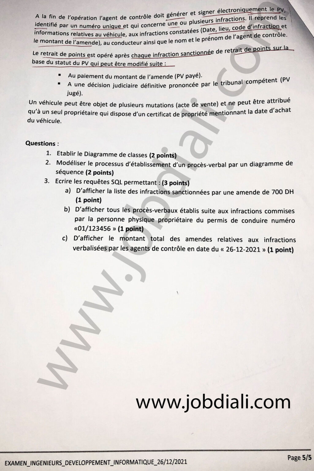 Exemple Concours de Recrutement d’Ingénieurs d’Etat 1er grade Développement Informatique 2021 ...